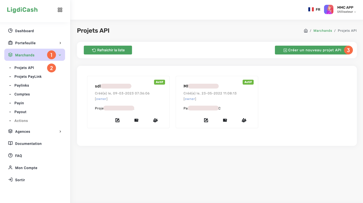 Créer un projet API – LigdiCash